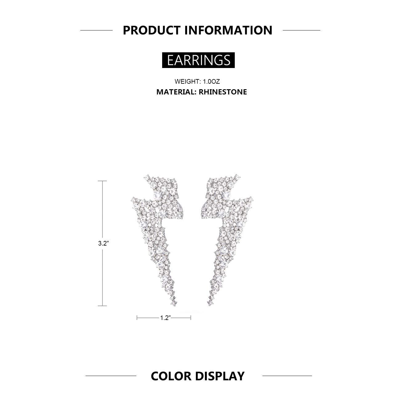 KELMALL Crystal Lightning Bolt Dangle Earrings for Women - Flash Statement Earrings, Trendy Sparkly Drop Jewelry