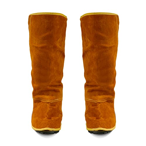 QeeLink Leather Welding Spats Extra Long - Heat and Abrasion Resistant Welding Boot Covers - Full Coverage Shoes Protectors - Welding Gaiters, 1 Pair