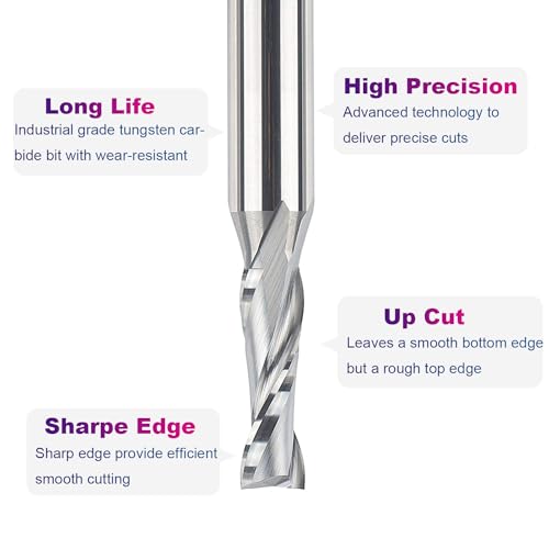 SpeTool Spiral Router Bits with UpCut 3/8 inch Cutting Diameter, 1/2 Inch Shank HRC55 Solid Carbide CNC End Mill for Wood Small Cut, Carving