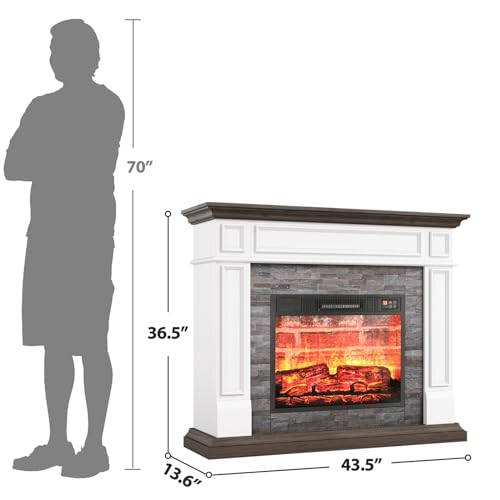 LGHM 44" Electric Fireplace with Mantel, Portable Freestanding Wood Stove Heater, Realistic 3D Dancing Flame Effect and Stacked Stone Surround, Remote Control Timer for Living Room, Bedroom…