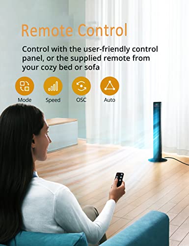 Tower Fan, Whole Room Wind Curve Oscillating Tower Fan with Remote Control, 3 Modes, 12H Timer, LED Display with Auto Screen Off, Low Noise Floor Bladeless Fan for Bedroom, Study or Office Use, black