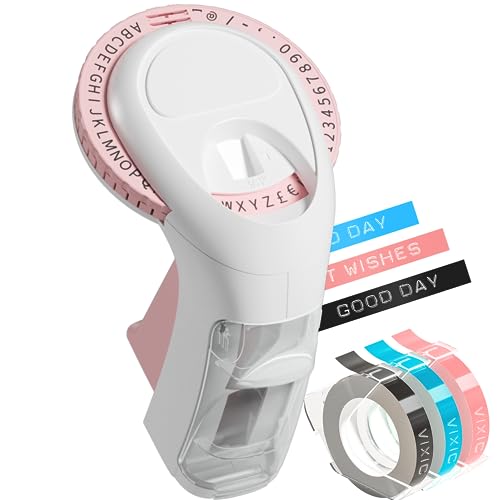 Vixic Omega S Portable Embossing Label Maker Machine with Tapes,DIY 3D Labels,Vintage Label Maker with 3 Color Rolls, Handheld Label Printer for Home, Office,Pink