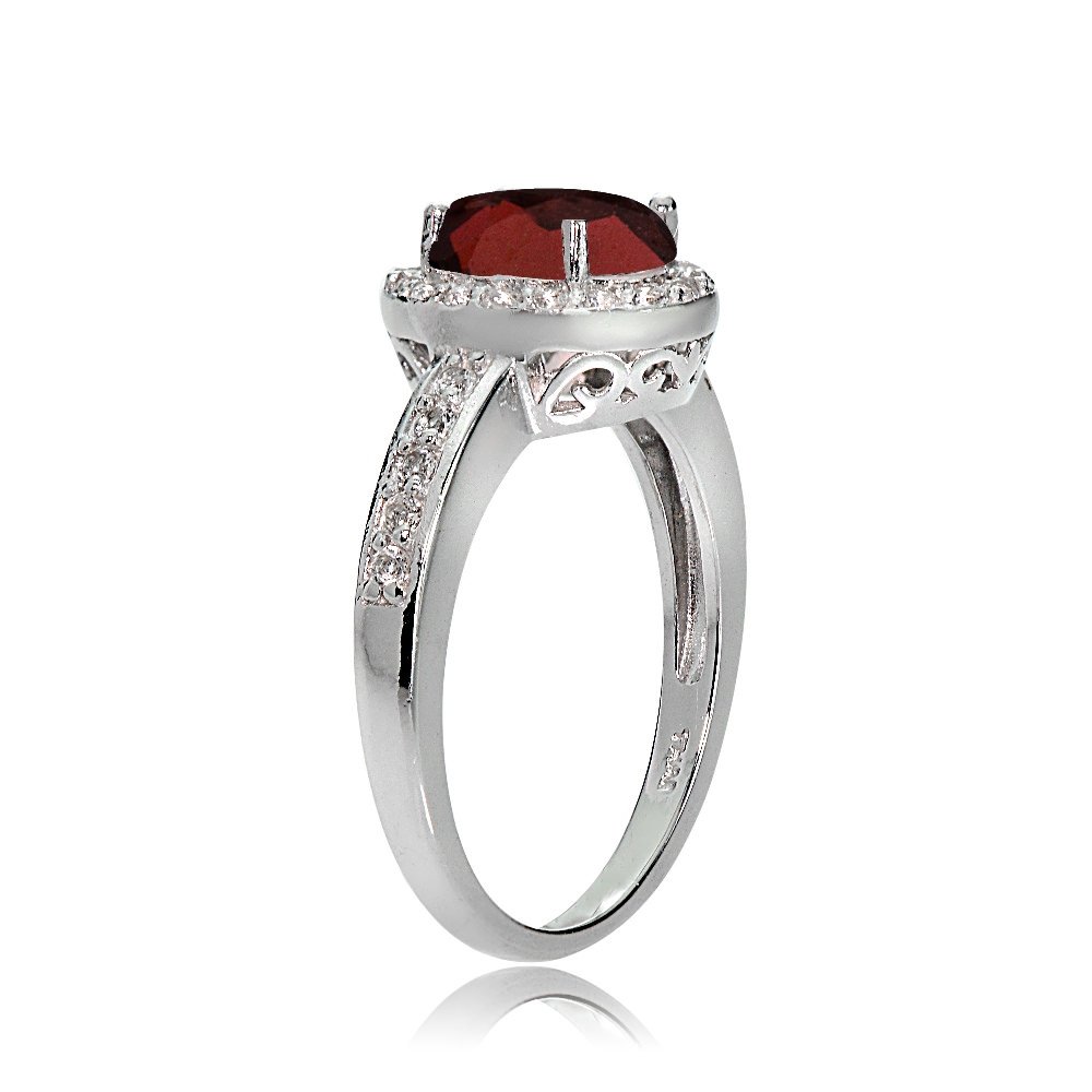 Ice Gems Sterling Silver Garnet and White Topaz Oval Halo Ring