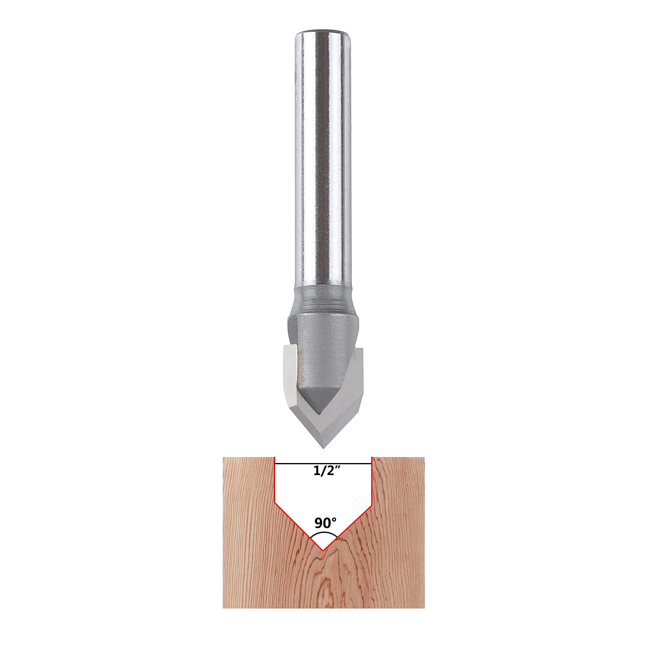 SpeTool V-Groove Carbide Router Bit 90 Deg Chamfer Bits for CNC Woodword 1/2in Cutting Diameter with 1/4in Shank