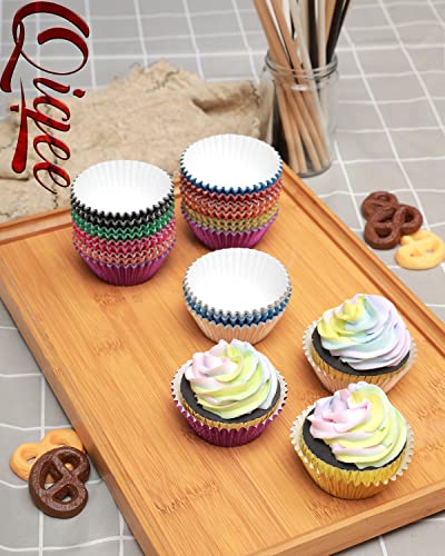qiqee 500pcs Foil Cupcake Liners For Baking Standard Size Thick & Sturdy Oil Resistance, 10 Color Baking Cups Muffin Liners Paper(Standard Size 2inch Bottom)