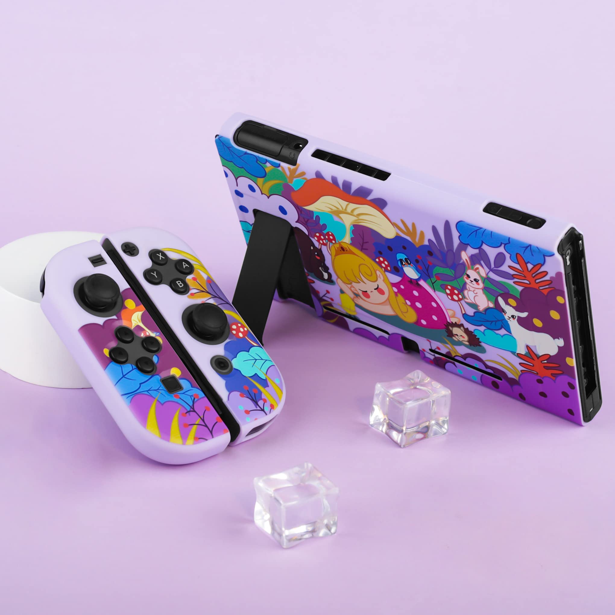 RHOTALL Cute Purple Case Compatible with Nintendo Switch, Protective Case Cover Accessories for Switch Console and Joycon Controller with Anti-Scratch Design - Forest Girl