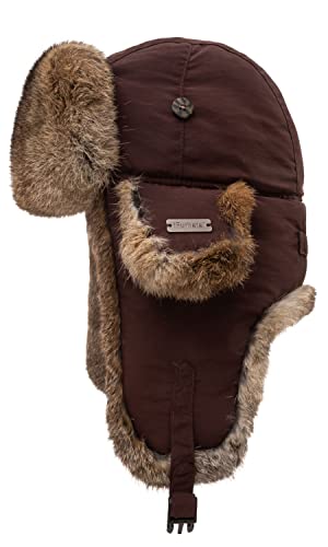 Winter Trapper Hat for Men Women Russian Fur Winter Ushanka Hat Men Aviator Bomber Hat with 100% Rabbit Fur Mens Trapper Hat Brown