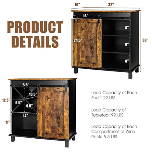 YDXNY Kitchen Buffet Storage Sideboard with Sliding Barn Door Wine Rack Dining Cabinet