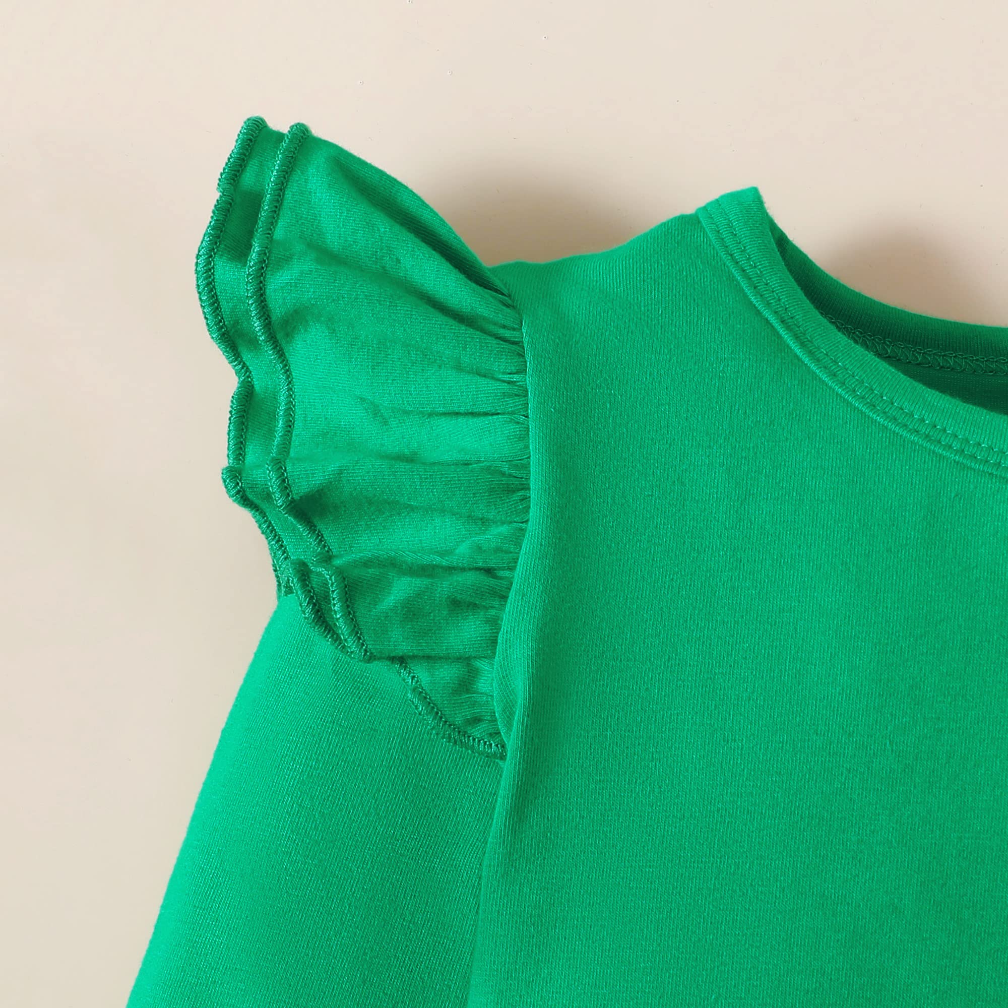 Sanpersonlin Toddler Baby Girl Solid Color T Shirt Kids Blouse Basic Plain Ruffle Top Cotton Casual Clothes (0020E-Long Sleeve Green, 4-5 Years)