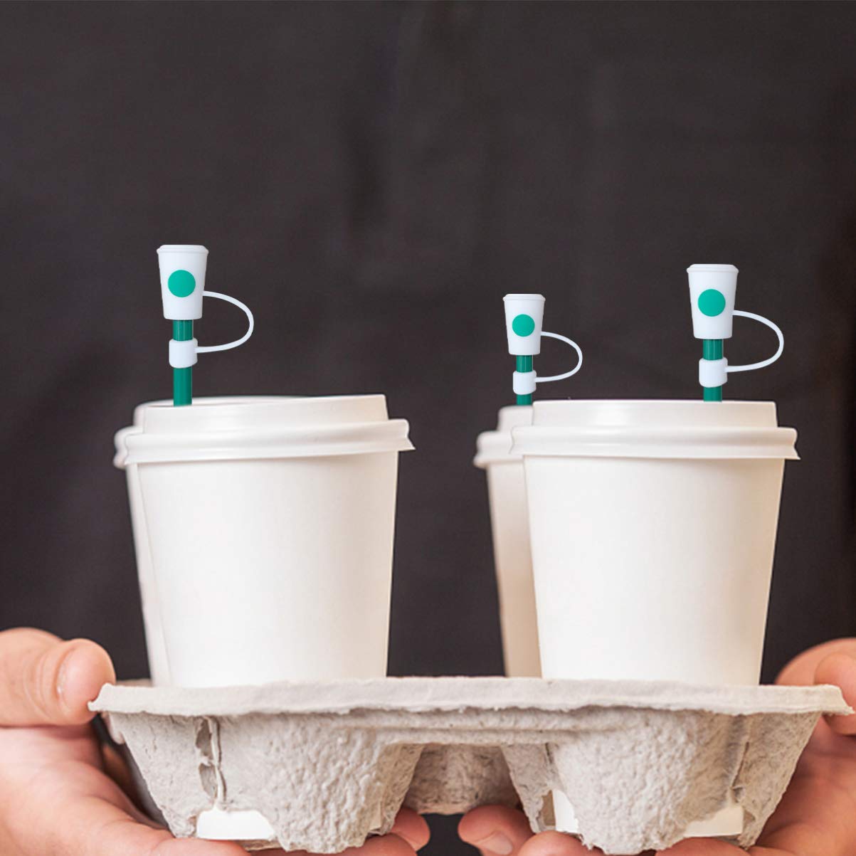 NUOBESTY Reusable Straws 3 Pcs Silicone Straw Tips Cover Cute Reusable Drinking Straw Tips Lids Covers Cap- Proof Straw Plugs for Cup Straws Green White