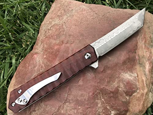 TACTICAL GEARZ Damascus Pocket Folding Knife! Rosewood Handle, Damascus Blade w/67 Layers & a VG10 Core! (Rogue XT)