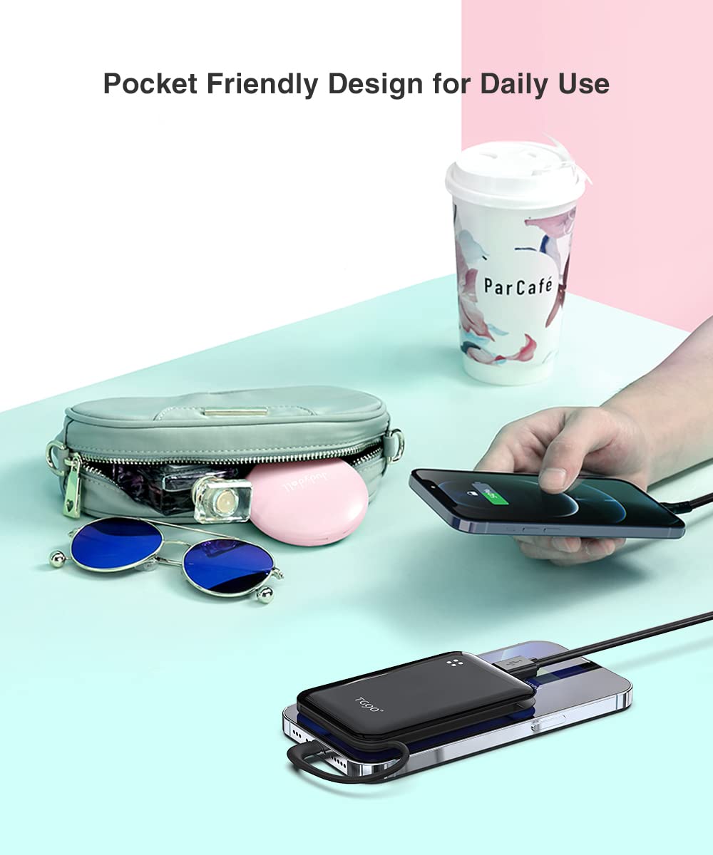 TG90 2 Pack 4500mah and 6000mah Small Portable Charger with Built in Cable