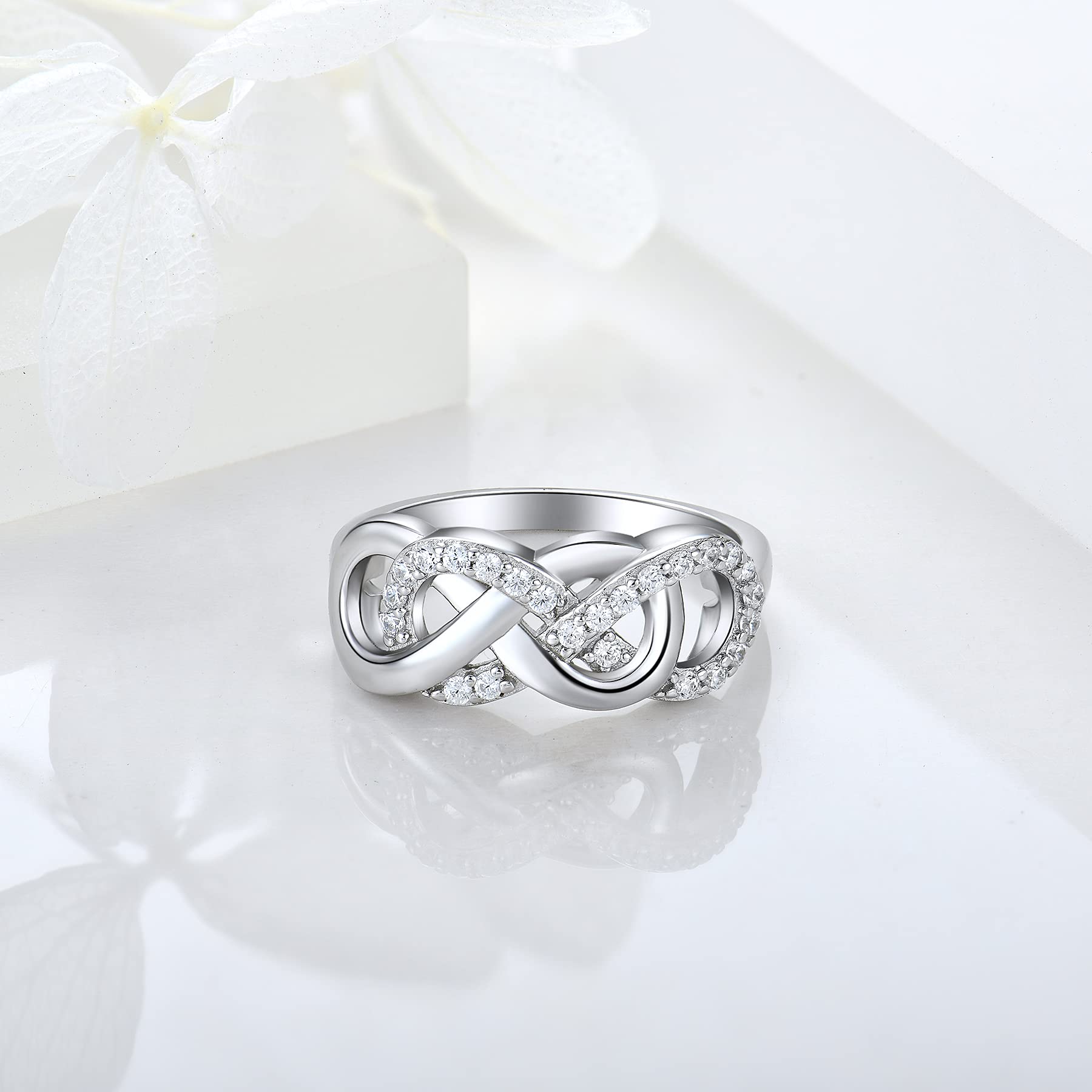 JO WISDOM Double Infinity Promise Ring for Her for Women Sterling Silver Cubic Zirconia Wedding Engagement Bands Ring size10