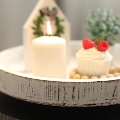 SwallowLiving 12 Inch White Wooden Rustic Lazy Susan Rotating Tray for Home Decor Farmhouse Turntable Tray for Dining Table Round Spanning Display Serving Tray Spice Rack Cabinet Organizer
