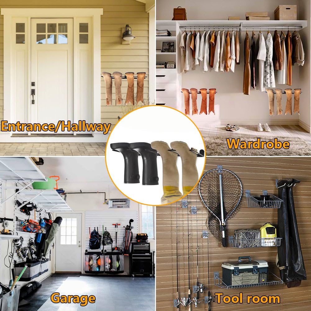 Wader Hangers - 2Pack Boot Rack Mount Boot Hangers - Holds 4 Pair Cowboy Boot Rack Metal Wire Boot Holder for Wall Sturdy Alloy Steel Rust Resistant Boot Organizer for Mudroom Entryway Garage