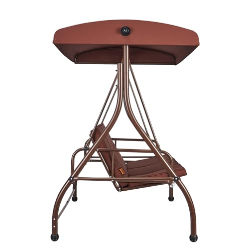 VEVOR 3-Seat Patio Swing Chair, Converting Canopy Swing, Outdoor Patio Porch with Adjustable Canopy, Removable Thick Cushion and Alloy Steel Frame, for Balcony, Backyard, Poolside, Brown