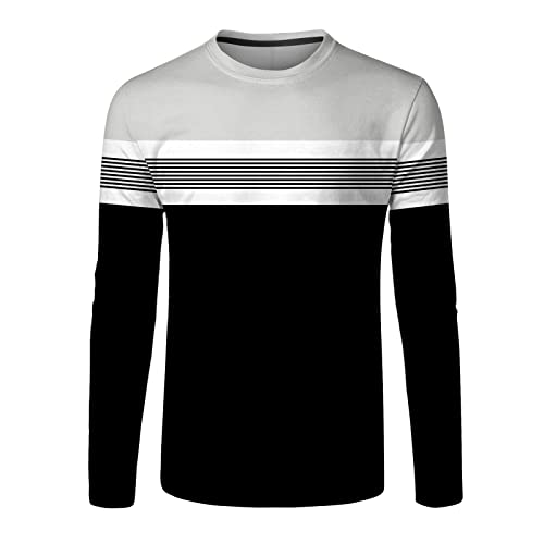 Men's Fashion Casual Comfortable Pullover Stripe Printed Sweatshirt Loose Long Sleeve O-Neck Shirts Tops Blouse