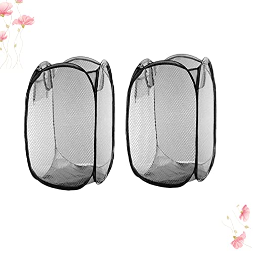 Yardwe Popup Mesh Laundry Basket, 2PCS Collapsible and Portable Clothes Washing Laundry Hamper for Laundry Room, Bathroom, Kids Room, College Dorm or Travel (Black, 30x30cm)