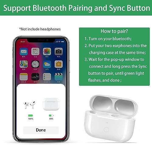 Wireless Charging Case Replacement for AirPods Pro, Wired Charger Case Only Compatible with AirPods Pro 1st & 2nd Gen, 660 mAh Built-in Battery, Support Pairing & Sync Button(Earbuds Not Included)