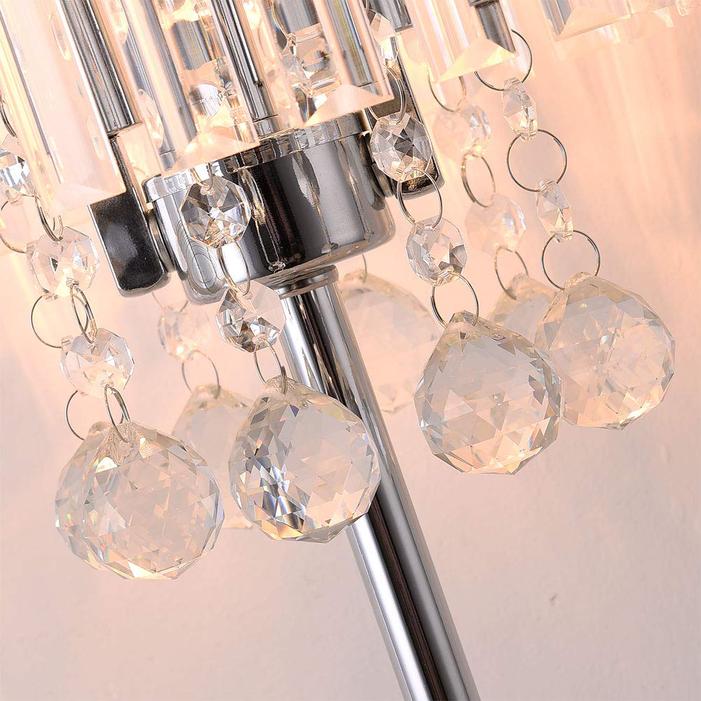 Hsyile Lighting KU300191 Modern Elegance Crystal Chandelier for Bedroom Nightstand Table Lamp,Finish Chrome,2 Light