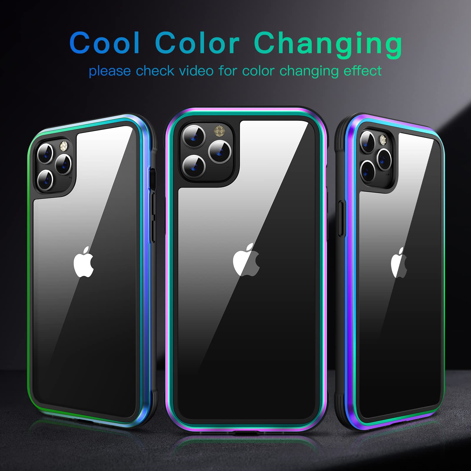 Meifigno Rainbow Series for iPhone 12 Pro Max Case, Military Grade Protection, Durable Aluminum Frame, Never Yellow Clear Back, Shockproof Phone Case for iPhone 12 Pro Max, Black