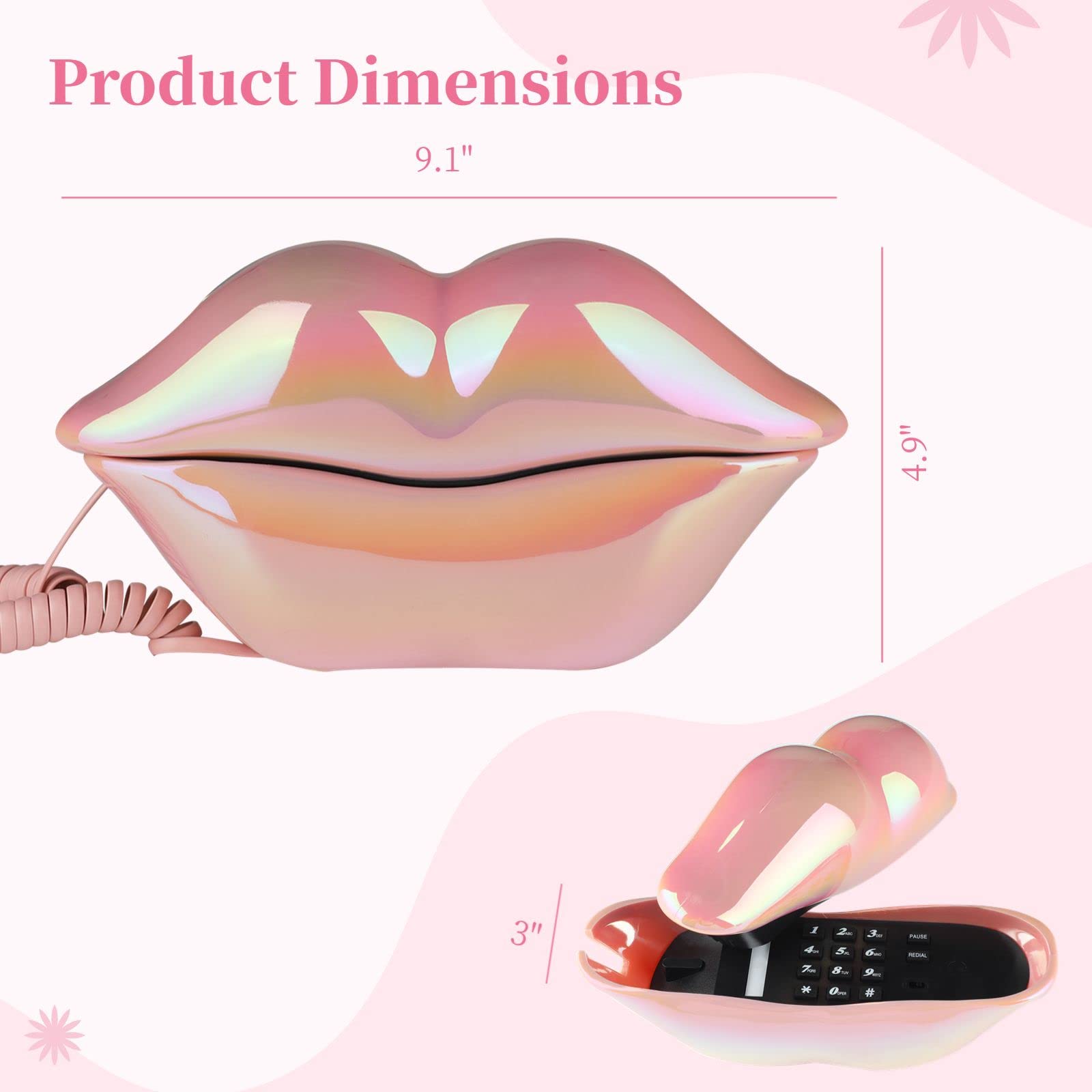Pink Lip Phone, Homaisson Novelty Lip-Shaped Phone Retro Pink Corded Landline for Home Office Store Retro Phone Decoration-9.06 x 4.92 x 2.91 inches
