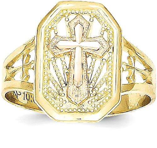 IceCarats 10K Two Tone Gold Antique Filigree Holy Cross Ring Christian Religious Band Size 6