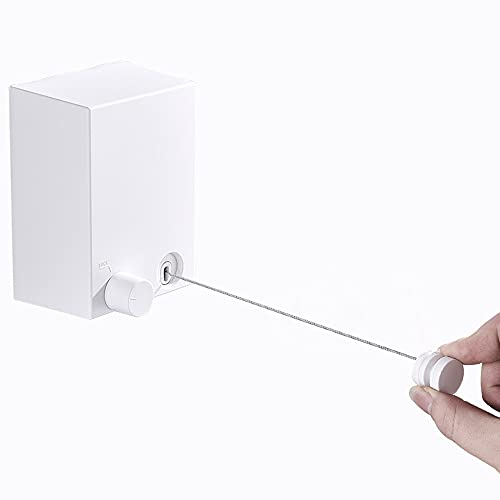 Retractable Clothesline，Indoor Clothesline for Drying Clothes-Wall-Mounted Stainless Steel self-Adhesive and Wall-Mounted Laundry Rope (13.8 feet) White