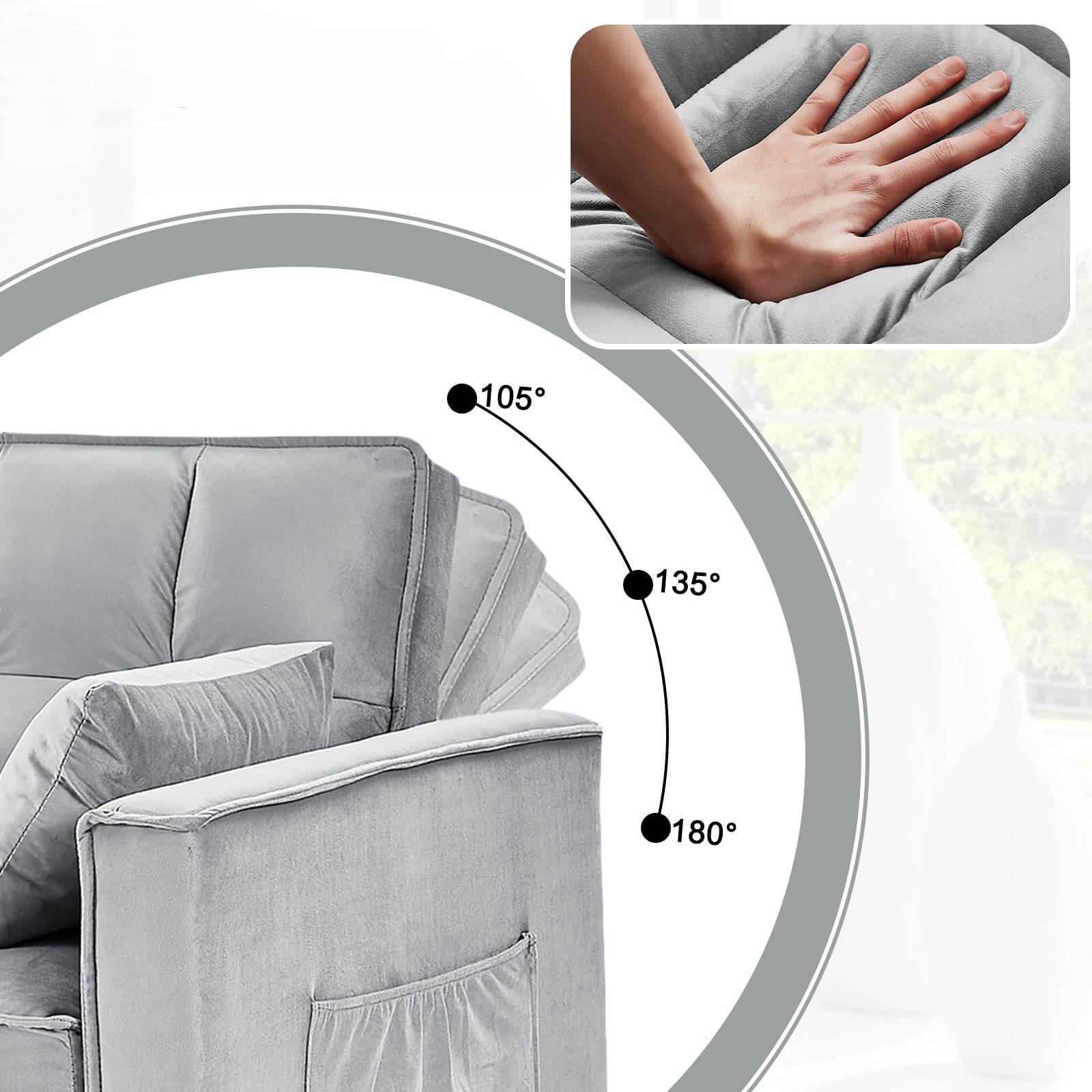 Sleeper Sofa, 3-in-1 Pull Out Couch Bed with Storage Pockets, Convertible Sofa Bed Couch with Chaise for Living Room, 3-Seater Sofa Sleeper with Pull Out Sofa Bed, Modern Loveseat Reclining Sofa Bed