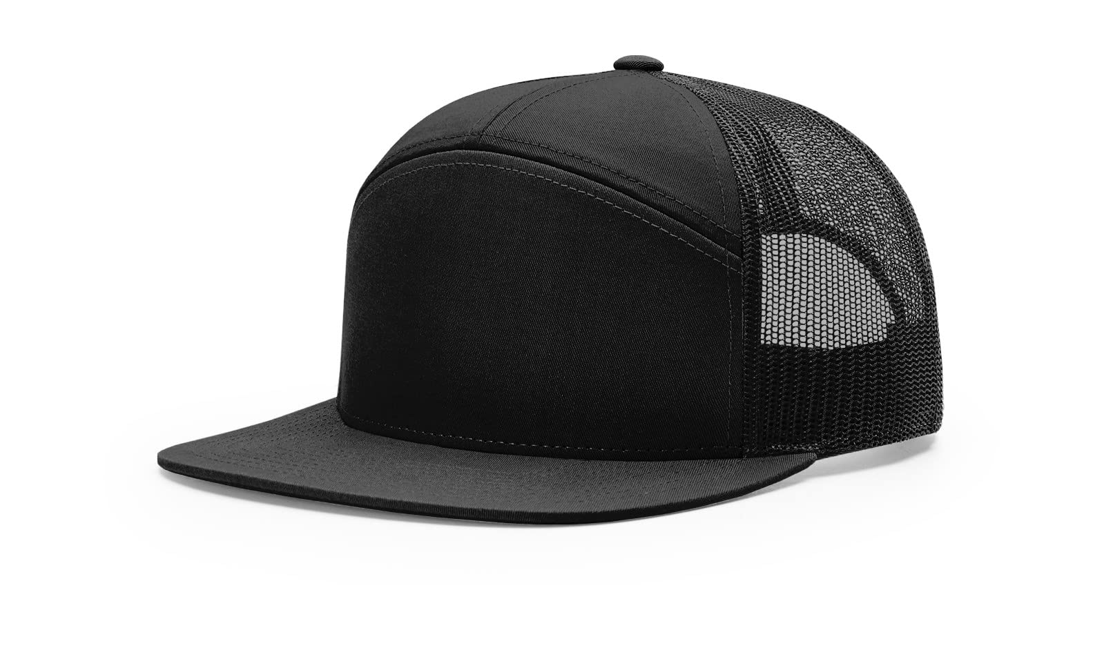 Richardson 168 Hat 7-Panel Trucker Cap Hi-Pro Snapback Cap Adjustable Baseball Hat Blank Hat Bulk Hats - Black