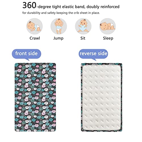 Roses Themed Fitted Crib Sheet,Standard Crib Mattress Fitted Sheet Soft & Stretchy Fitted Crib Sheet-Crib Mattress Sheet or Toddler Bed Sheet,28β x52β,Baby Pink Cadet Blue