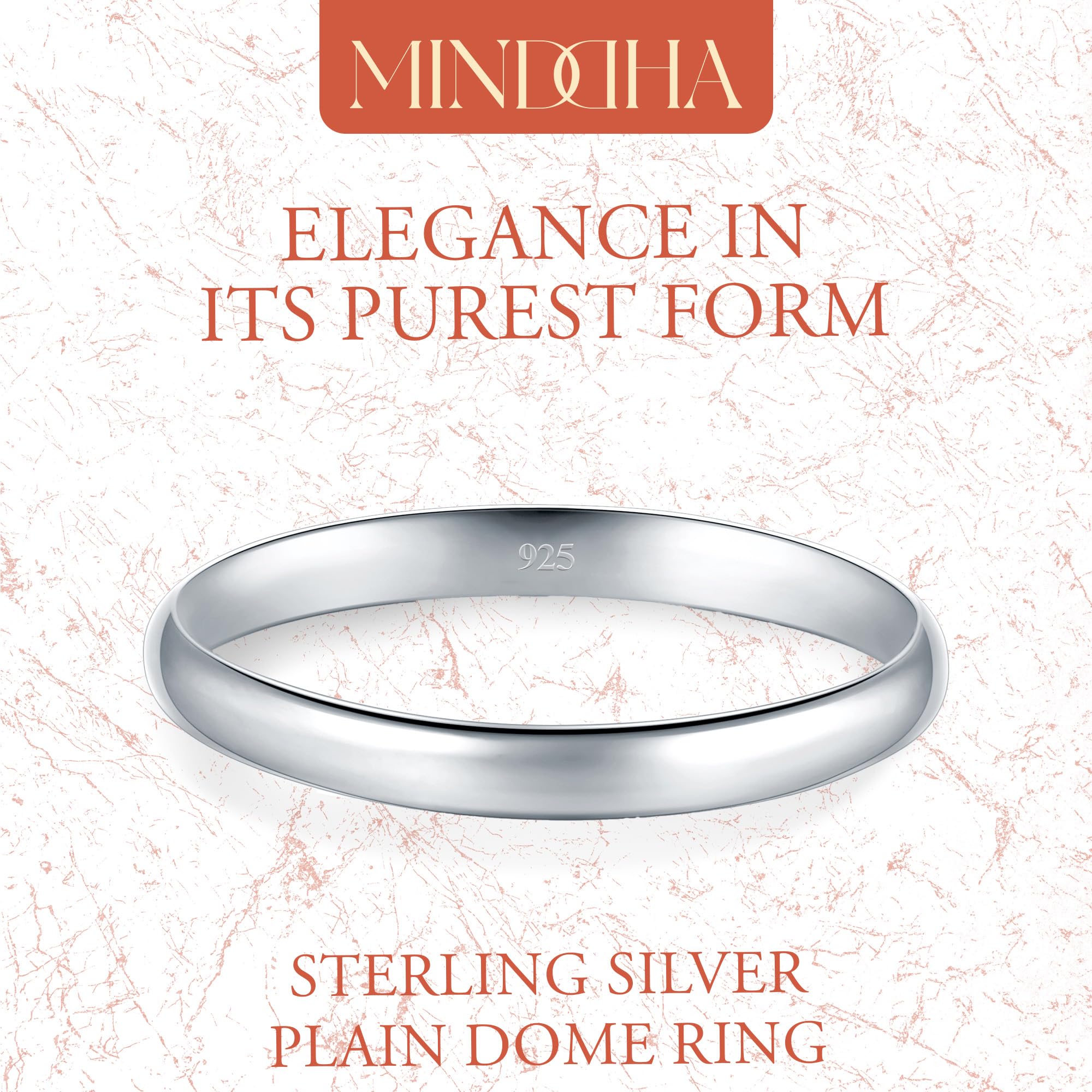 MINDDHA Sterling Silver Rings - High Polish Rings for Women, Men - Plain Dome Silver Ring - Wedding Band - Christmas, Valentines, Birthday, Mothers Day - 2mm Band Size 8