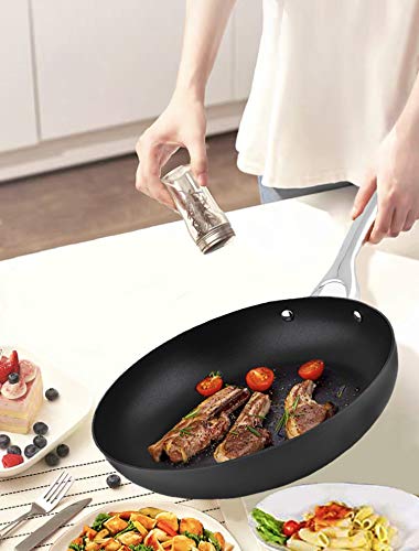 PINKEONLINE Hard Anodized Nonstick Skillet Frypans Induction Compatible 2 Pieces Set for Kitchen, Black.