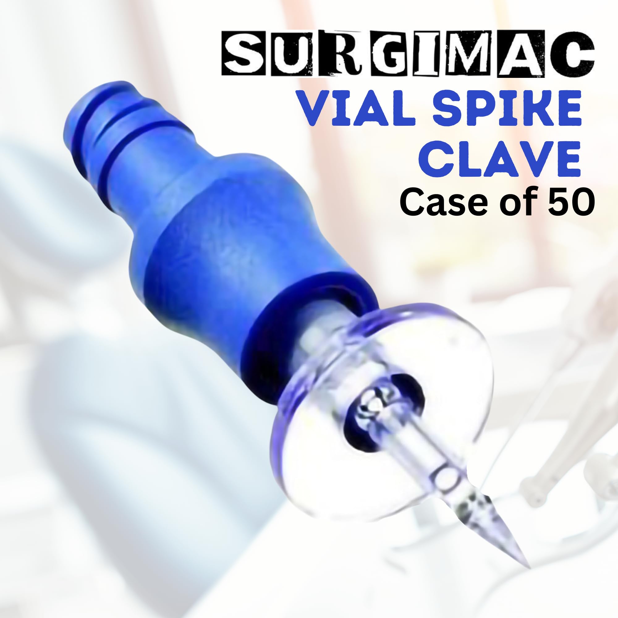 SurgiMac Vial Spike Clave Latex Free Secure Vial Penetration Device Needleless Ergonomic Grip Vial Adapter for Glass Vials Multi Dose Spike for Accessing Glass Vials Medical Supplies β Case of 50
