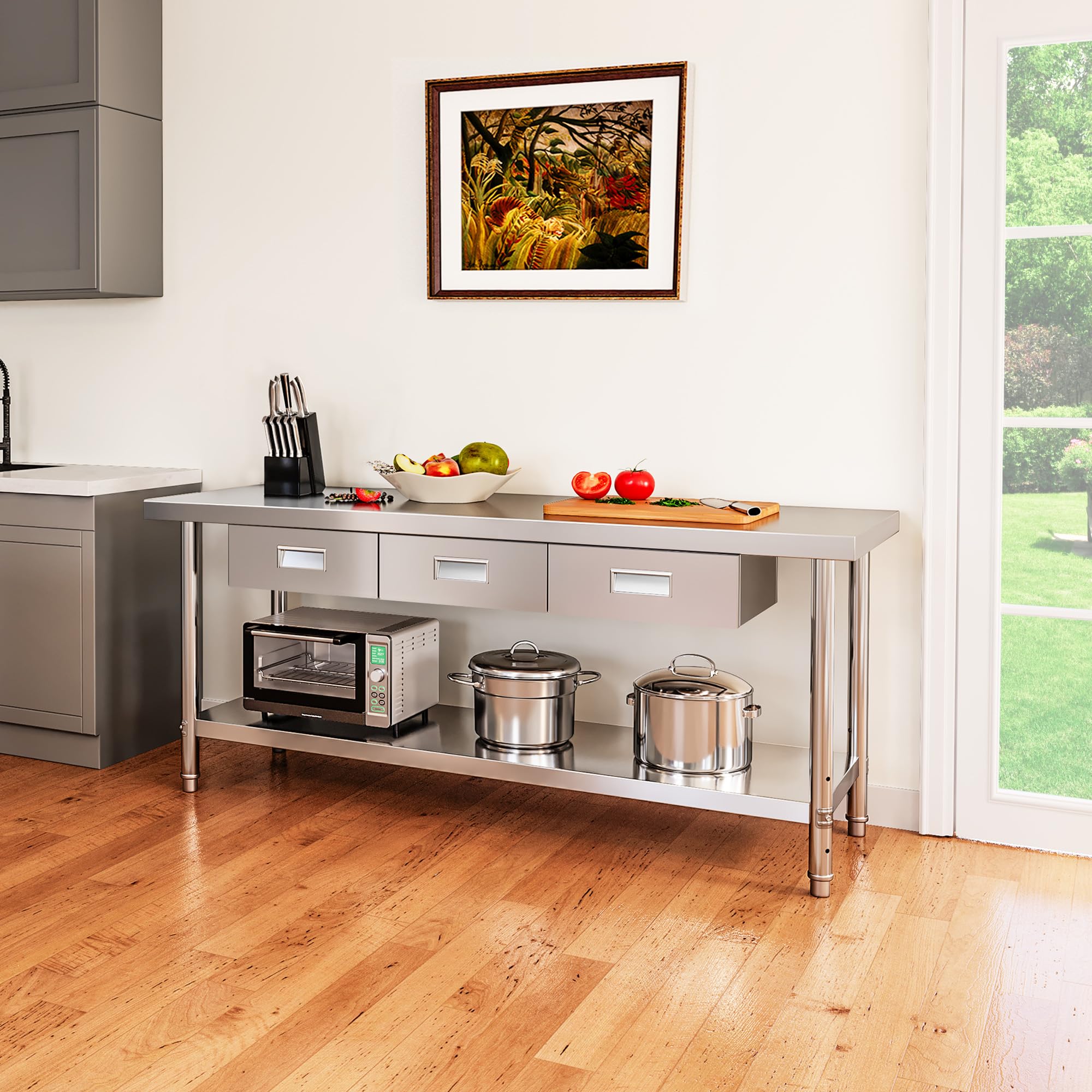 YITAHOME 60" X 24" Stainless Steel Table with 3 Drawers, NSF Work Table with Drawer, Metal Table Prep Table for Home Kitchen Restaurant Garage Warehouse