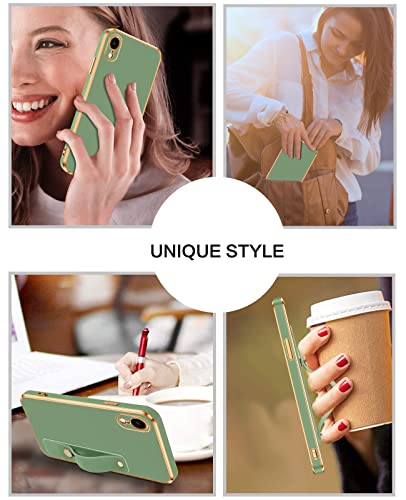 VENINGO iPhone XR Case, Phone Cases for iPhone XR,Slim Fit Soft TPU Rubber with Adjustable Wristband Kickstand Scratch Resistant Shockproof Protective Cover for Apple iPhone XR 6.1 Inch, Matcha Green