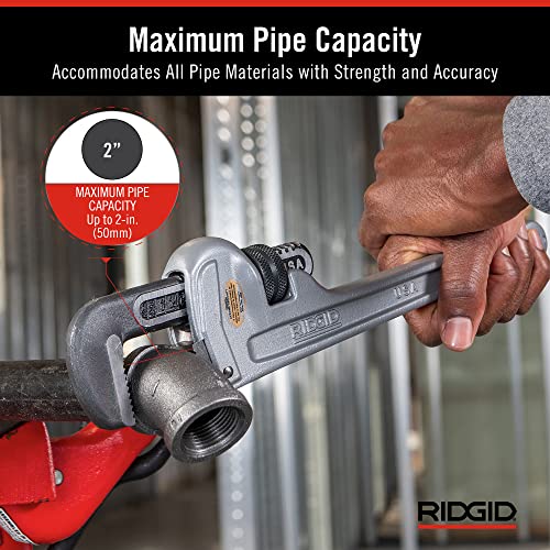 RIDGID 31095 Model 814 Aluminum Straight 14" Plumbing Pipe Wrench, Silver, Made in the USA