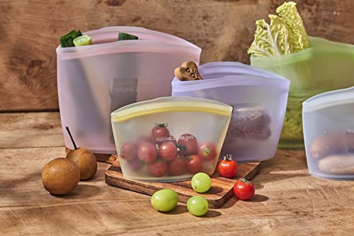 SiliPot Silicone Zipper Bag - Patented 3-Layered Zipper & 100% Platinum Silicone | Standing & Reusable Food Storage Container | Premium Kitchen Utensils (LIME 3P)