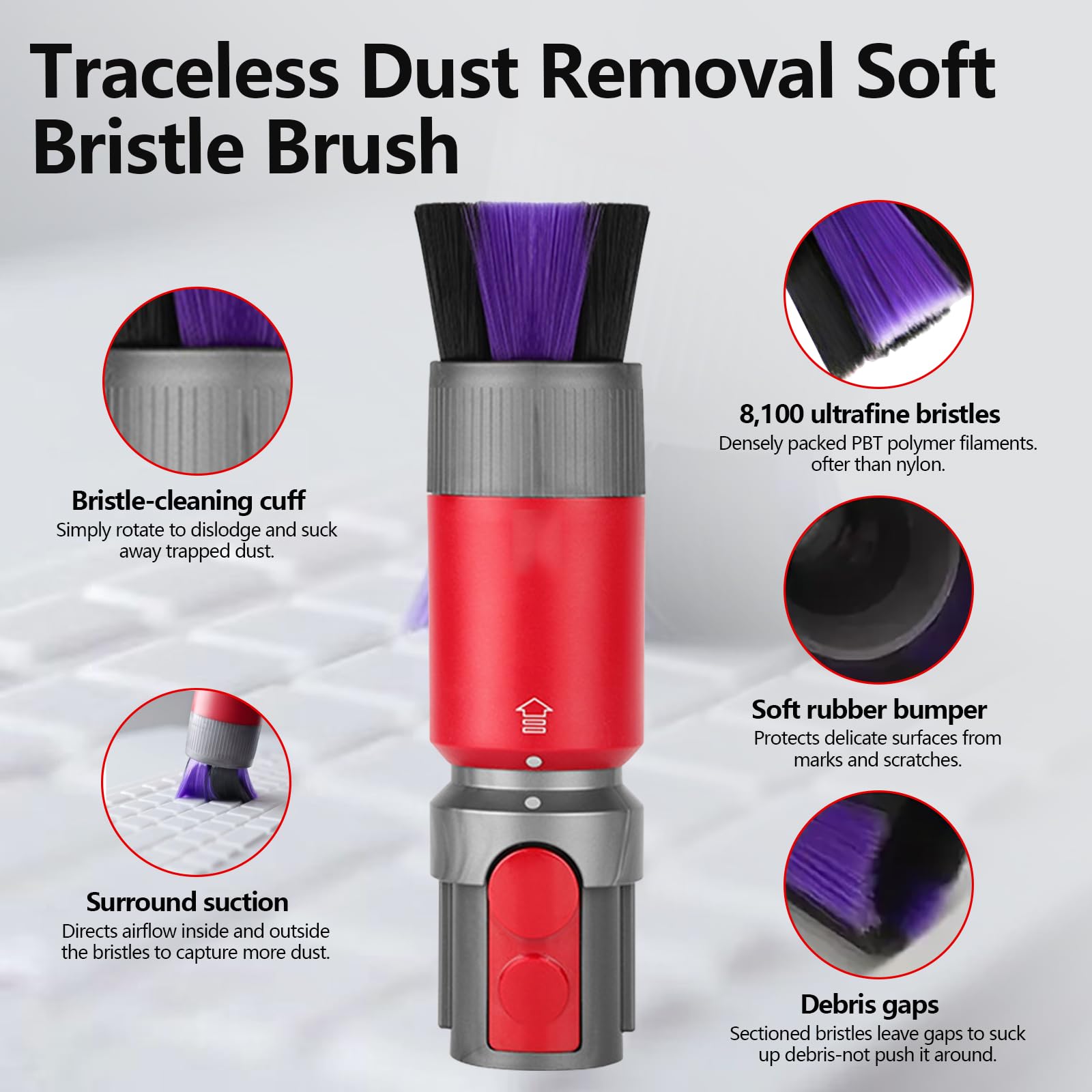 Jaswqaz Traceless Dusting Brush Compatible with Dyson V7 V8 V10 V11 V15 V12 SV12 SV15 Vacuum Cleaner Replacement Part, Soft Bristle Dust Removal Brush