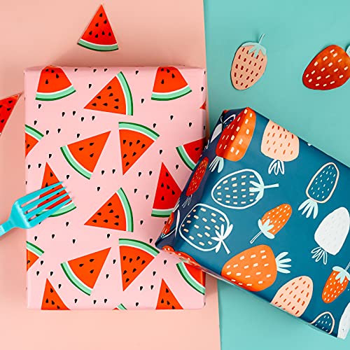 WRAPAHOLIC Fruit Wrapping Paper Sheet - 12 Sheets Watermelon Design Folded Flat for Birthday, Party, Baby Showers - 19.7 Inch X 30 Inch Per Sheet
