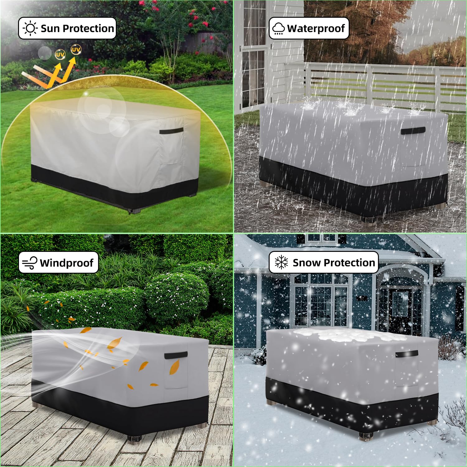 Zenicham Deck Box Cover, Waterproof 600D Rectangular Patio Furniture Cover for Outdoor Storage, Deck Rectangular Table Cover for Keter, Suncast, 44"L x 28"W x 24"H, Grey/Black