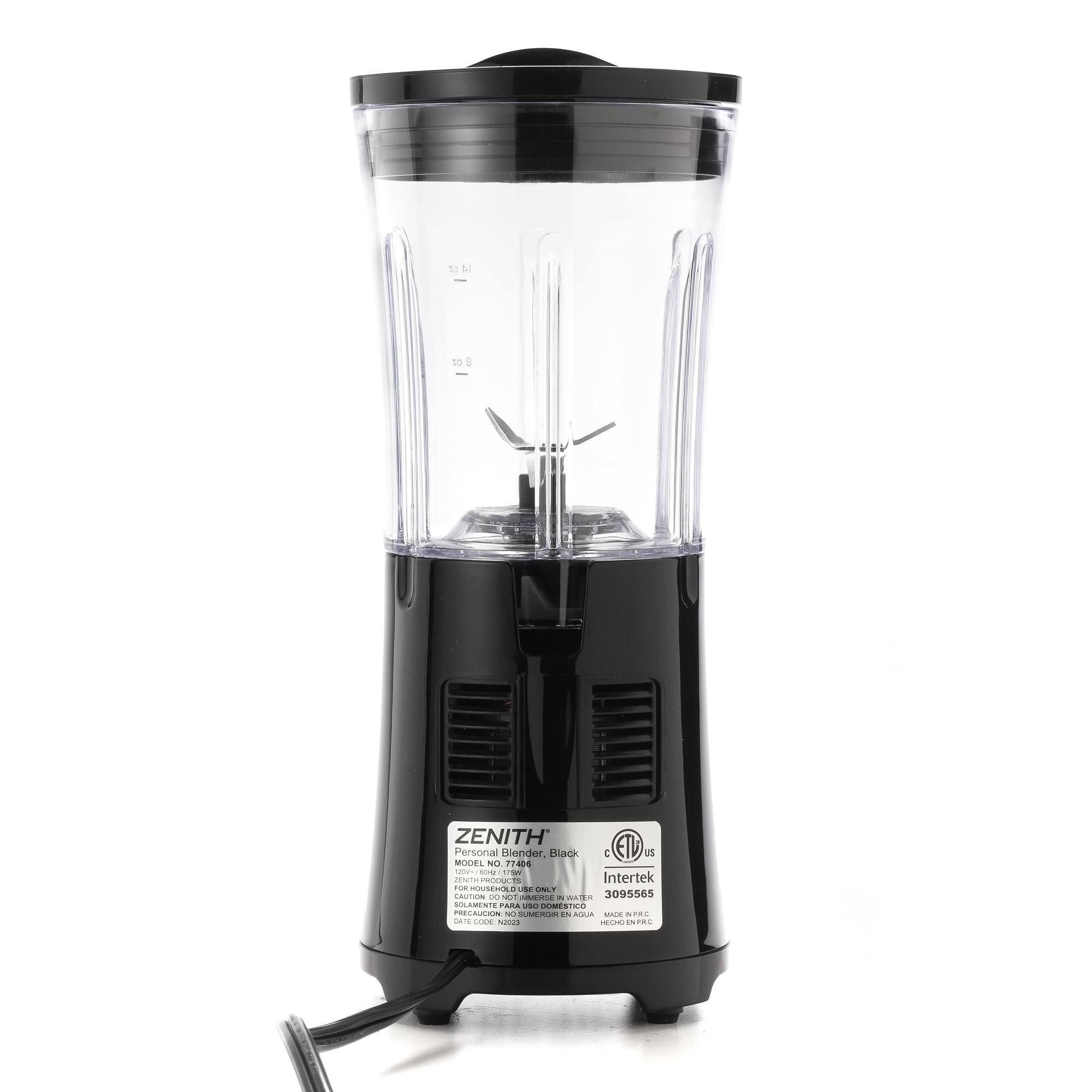 Zenith Portable Blender for Shakes and Smoothies with 14 Oz BPA Free Travel Cup and Lid, Durable Stainless Steel Blades for Powerful Blending Performance, Black (77406)