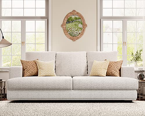 VanAcc Sofa, 3 Seater Comfy Couch Sofa- Extra Deep Seated Oversized Sofa, 97" Contemporary Couches for Living Room, Bedroom and Office (Beige,Chenille)