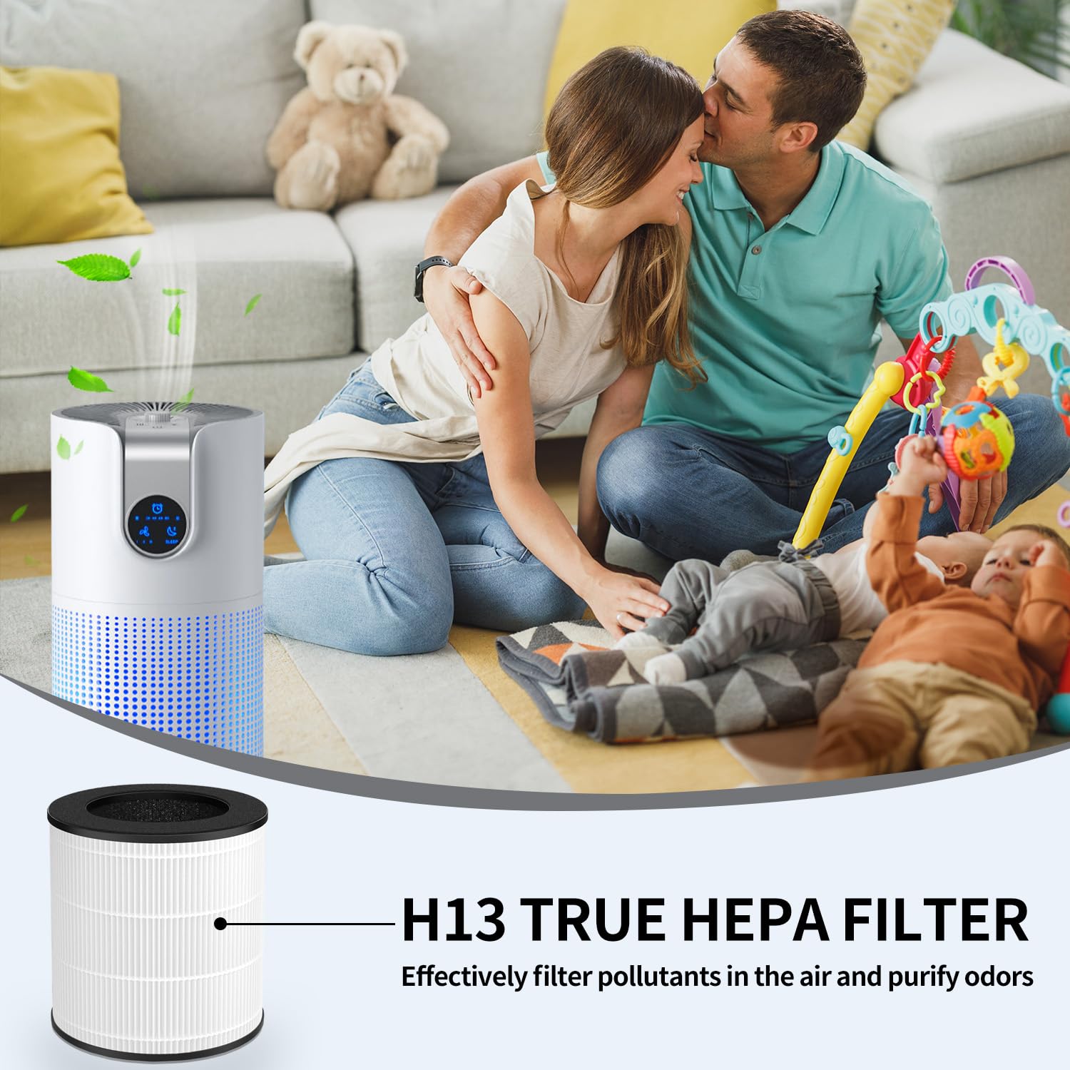 Slirceods M03 Air Filter Replacement for Air Purifier Compatible with MOOKA® M03 Air Purifier, 3-in-1 HEPA H13 filter (2hepa+4 aroma pad)