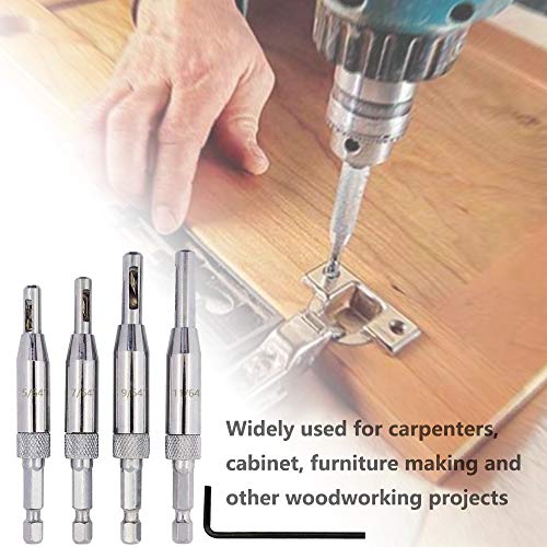 Saiper 4pcs HSS Door Self Centering Hinge Hole Opening Drill Bit Set, 1/4" Hex Shank Doors Cabinet Hinge Drill Bits Tool Set (5/64", 7/64", 9/64", 11/64")