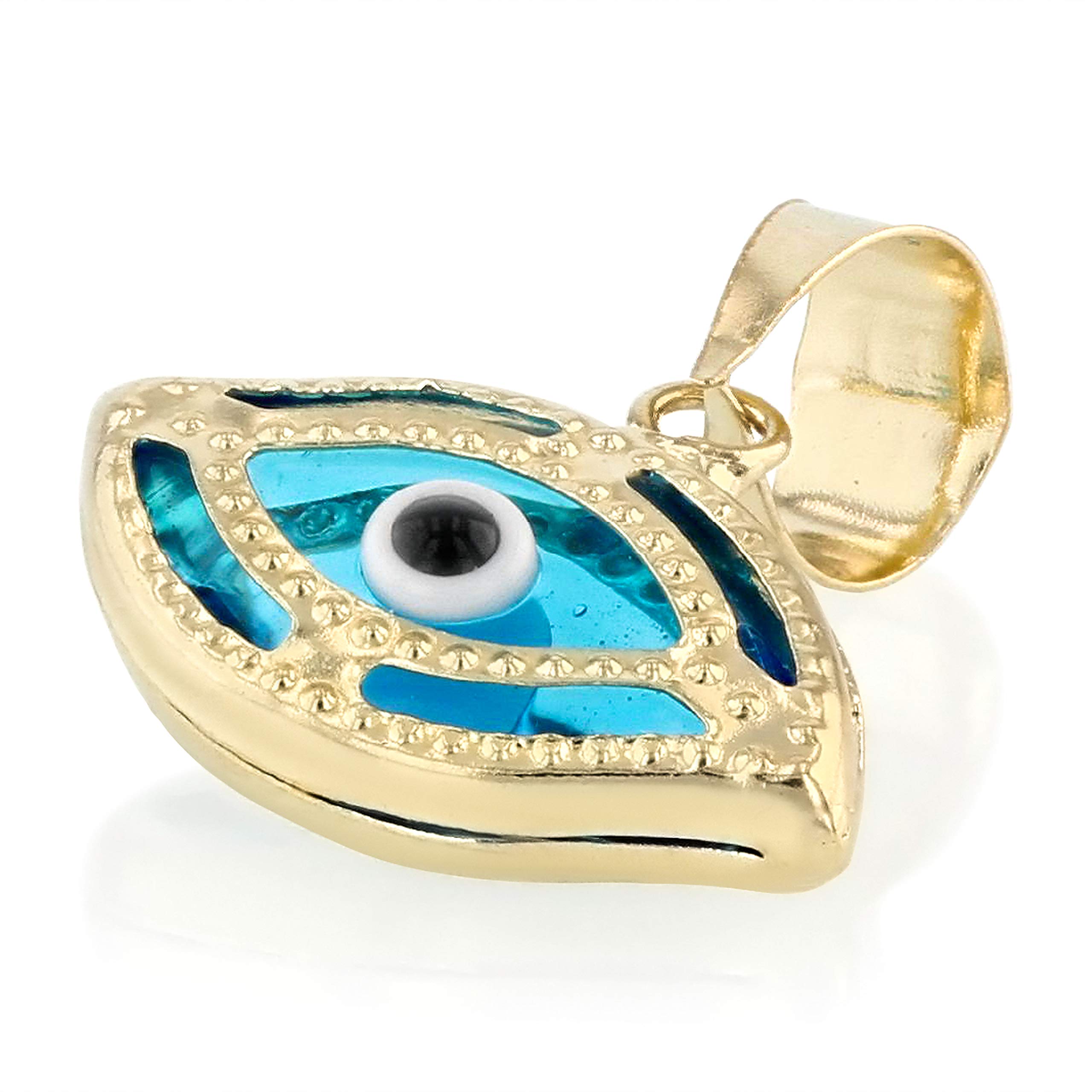 Ioka - 14K Yellow Gold Evil Eye Protection Charm Tiny Size Pendant For Necklace or Chain