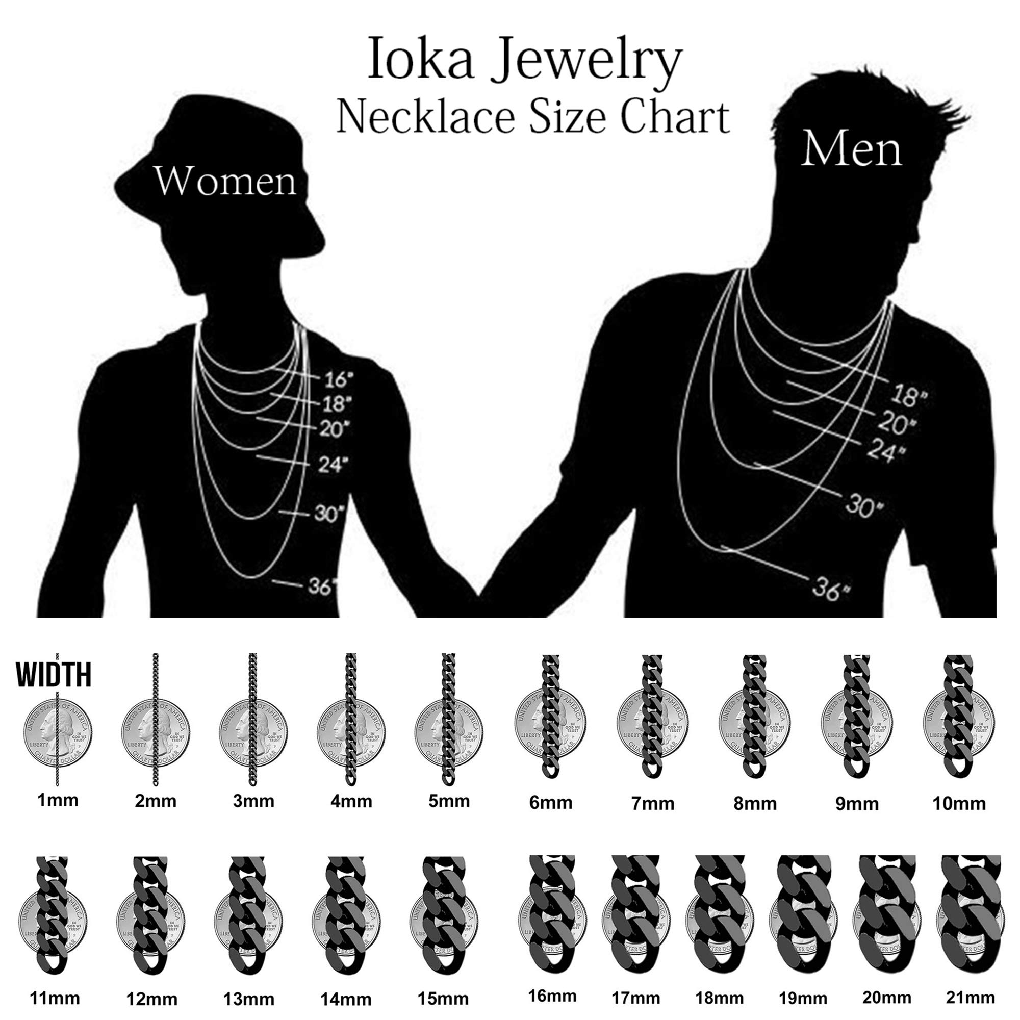 Ioka 14K White Gold Cross Religious Charm Pendant with 0.8mm Box Chain Necklace - 24"