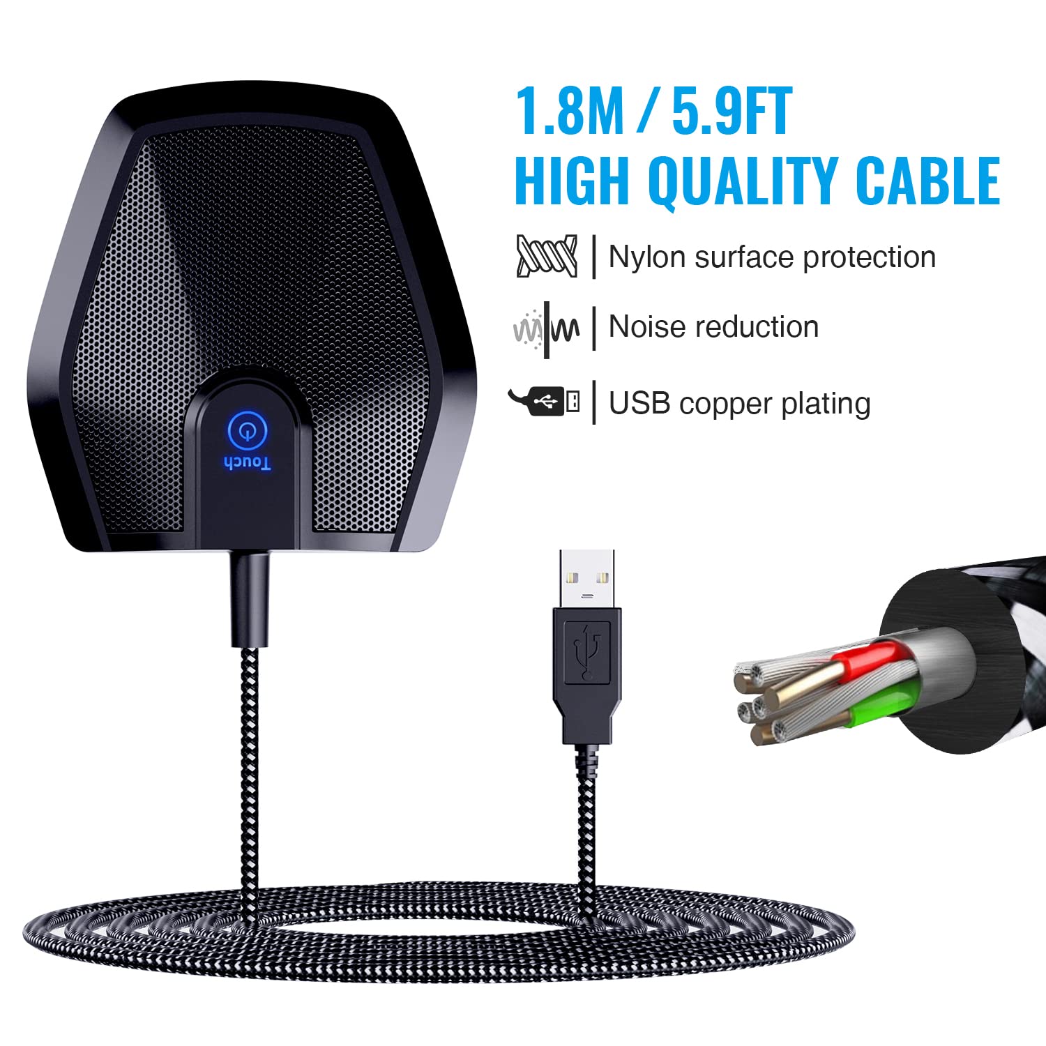 TONOR Conference USB Microphone for Computer PC, Omnidirectional Condenser Laptop Mic for Video, Recording, Skype, Online Class, Court Reporter, Plug & Play Compatible with Mac OS X Windows