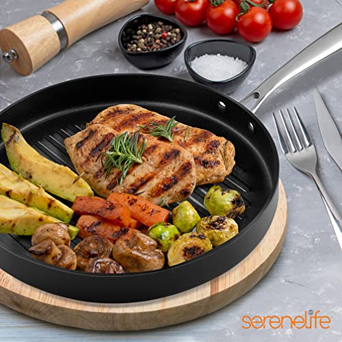 NutriChef Anodized Non-Stick Grill - Dishwasher Safe Nonstick Grill Pan Heavy Gauge Aluminum Body with Hard Anodized Surface for Even Heating, Max Temperature: 500° Fahrenheit (260° Celsius)