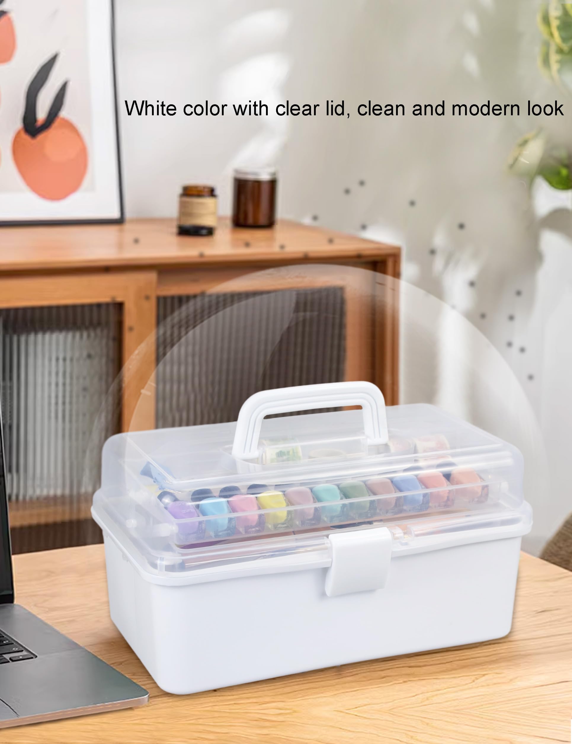 YVUDW White Craft Art Organizer Storage Tool Box 3 Layer Storage Box with Handle Sewing Box Medicine Storage Box Organizer Womens Cute Toolbox